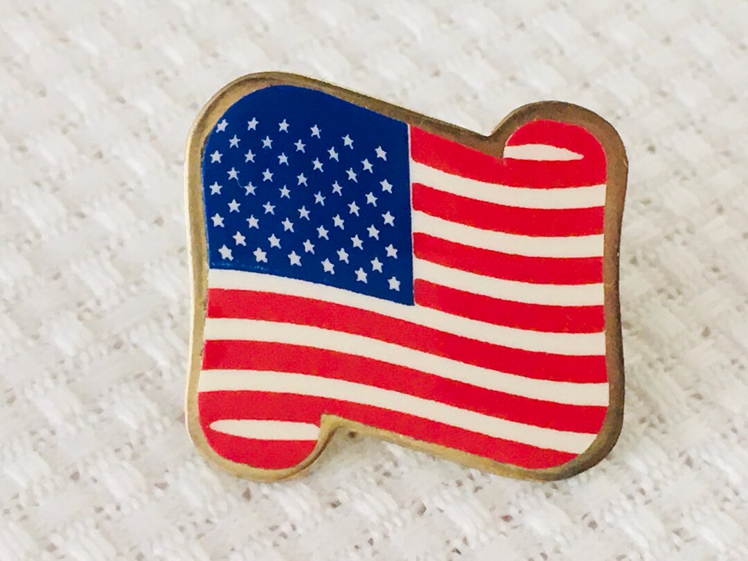 Vintage American Flag Pin, Waving USA Flag W/ Gold Border Lapel Pin ...