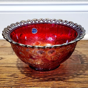 Rare Imperial Black Eyed Susan Lace Edged Red Carnival Glass Bowl - Etsy