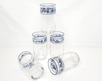 RARE Vintage Corelle Old Town Blue Onion Corelle Pattern Drinking Glasses Set of 6 Glass ...