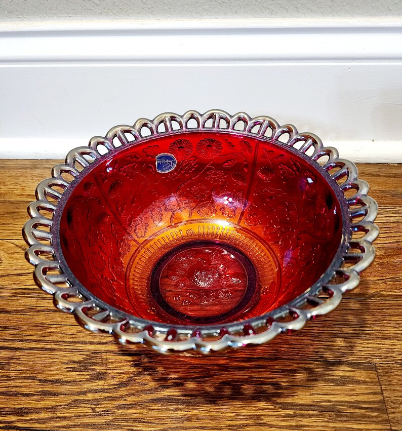 Rare Imperial Black Eyed Susan Lace Edged Red Carnival Glass Bowl - Etsy