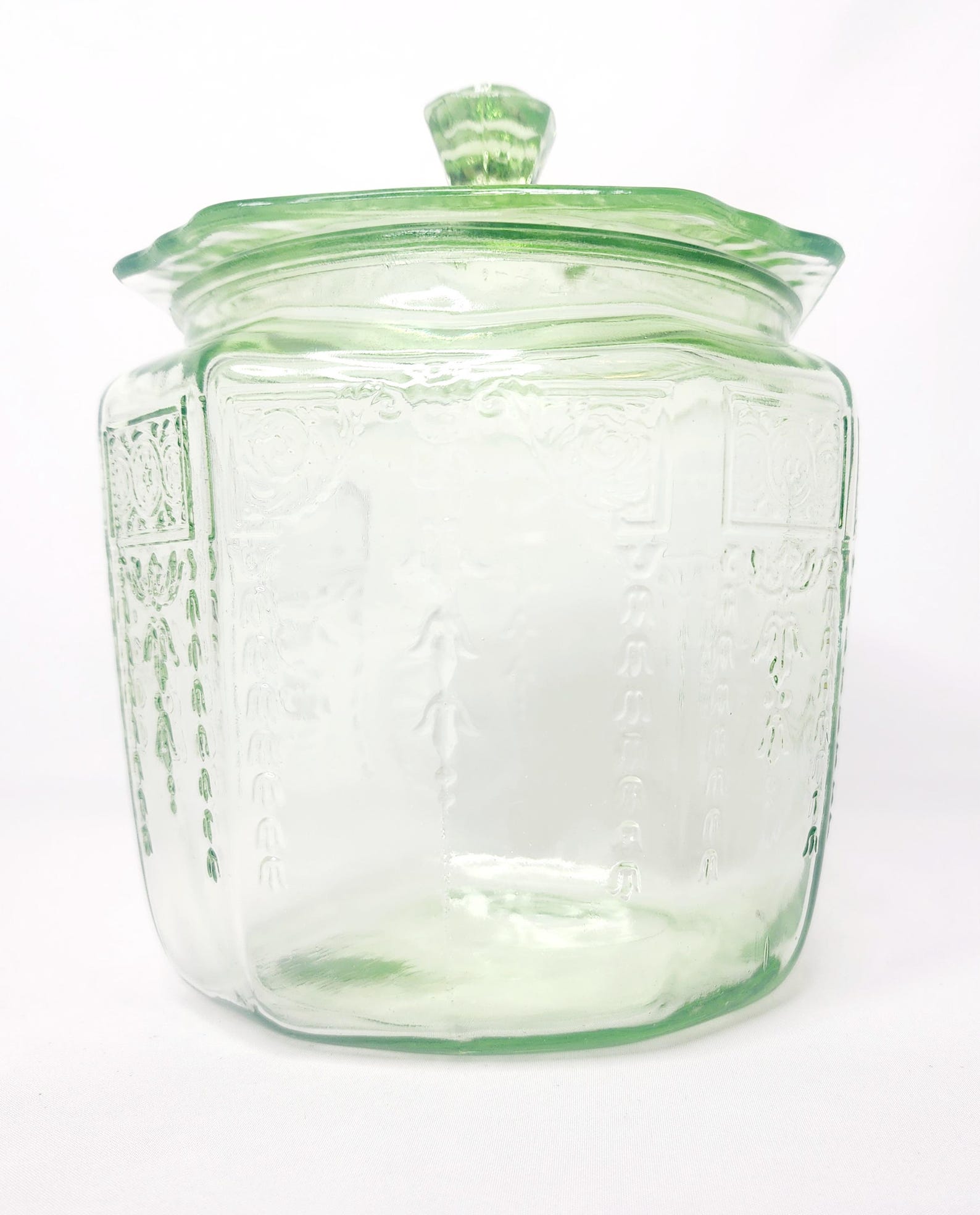 Anchor Hocking Princess Green Uranium Cookie Jar With Lid Glows ...