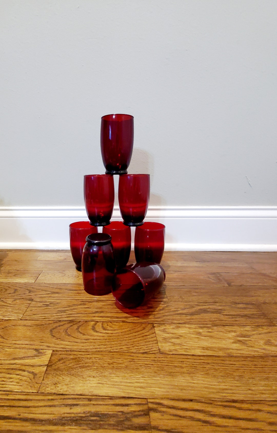 Set of 8 Footed Anchor Hocking Baltic 10 Oz. Ruby Red Cups - Etsy