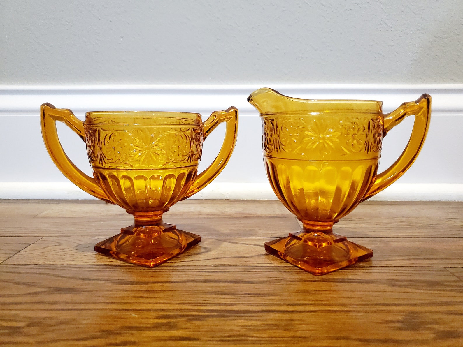 Indiana Glass Amber Daisy Creamer and Sugar Bowl - Etsy