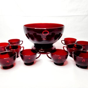 Anchor Hocking Royal Ruby Red Glass Punch Bowl Set - Etsy
