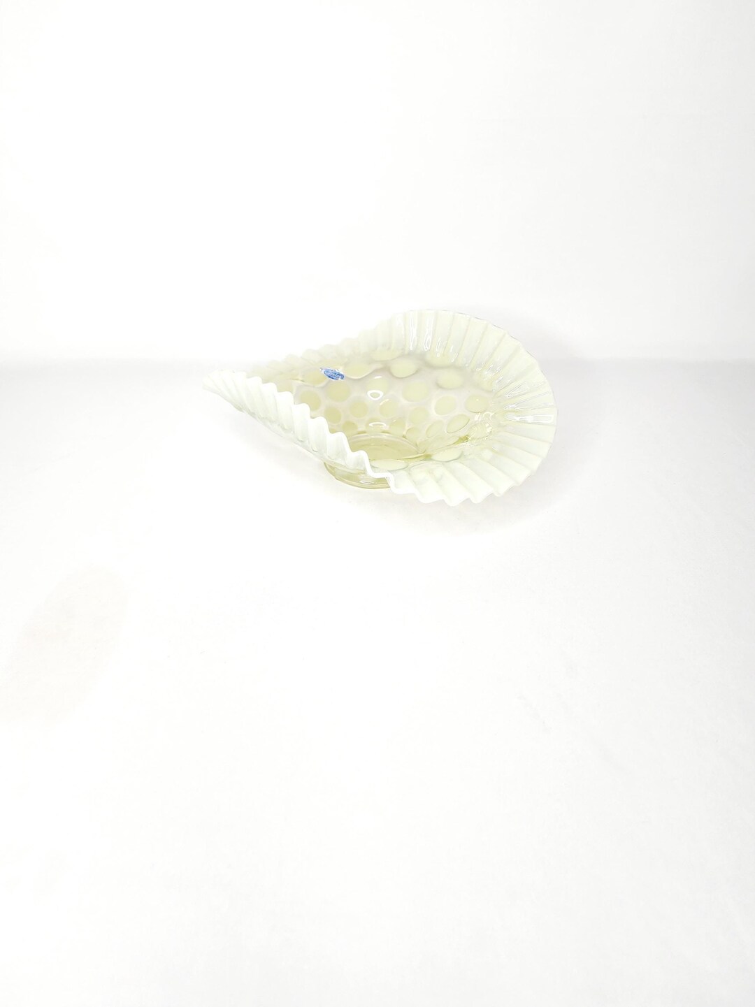 Fenton Light Yellow Topaz Opalescent Dot Optic Folded Ruffle Edge Bowl ...