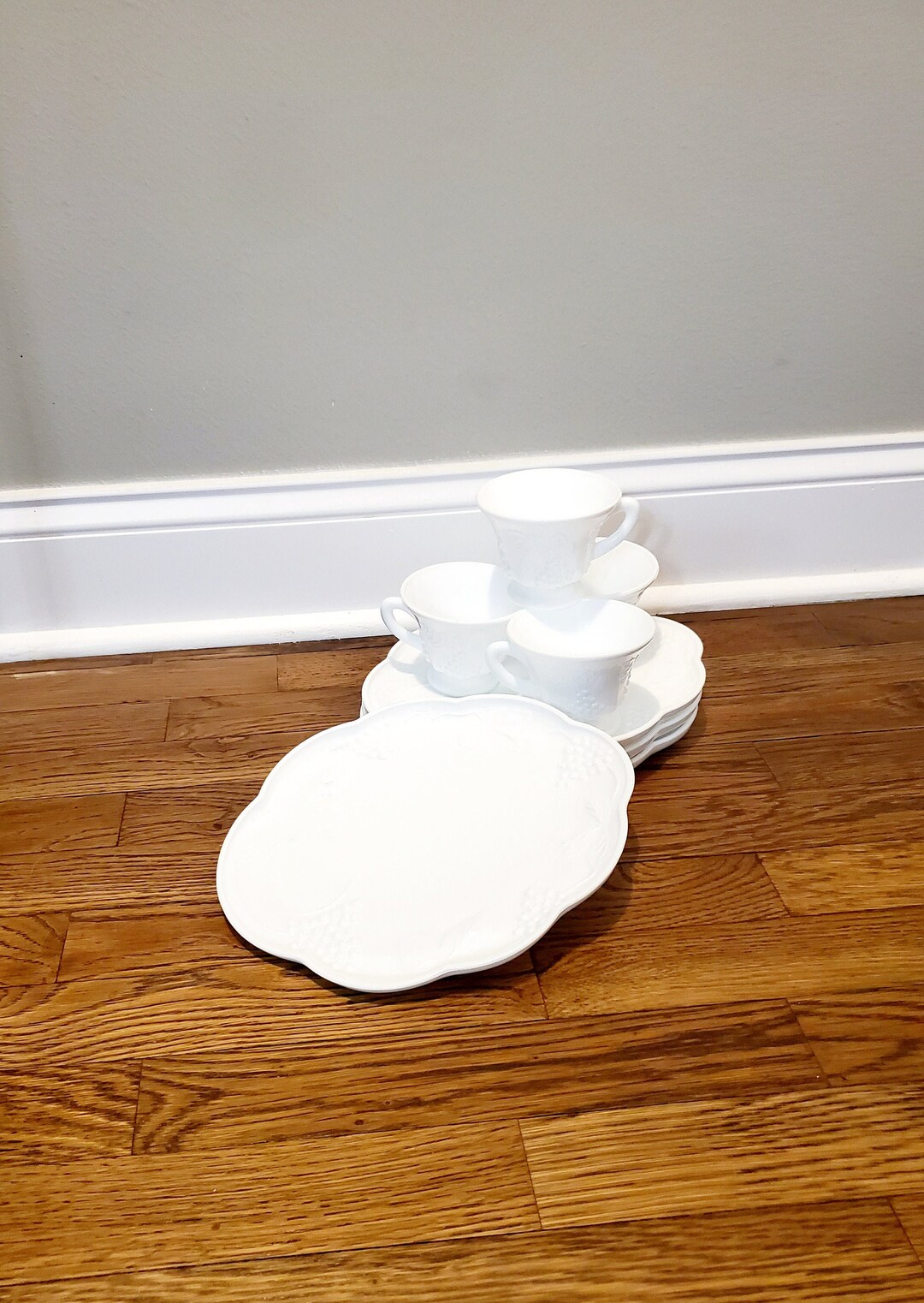 Colony Harvest Milk Glass Snack Plate and Cup Set of 4 - Etsy