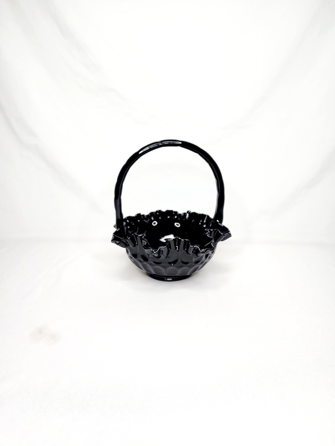 Fenton Black Amethyst Thumbprint Glass Basket - Etsy