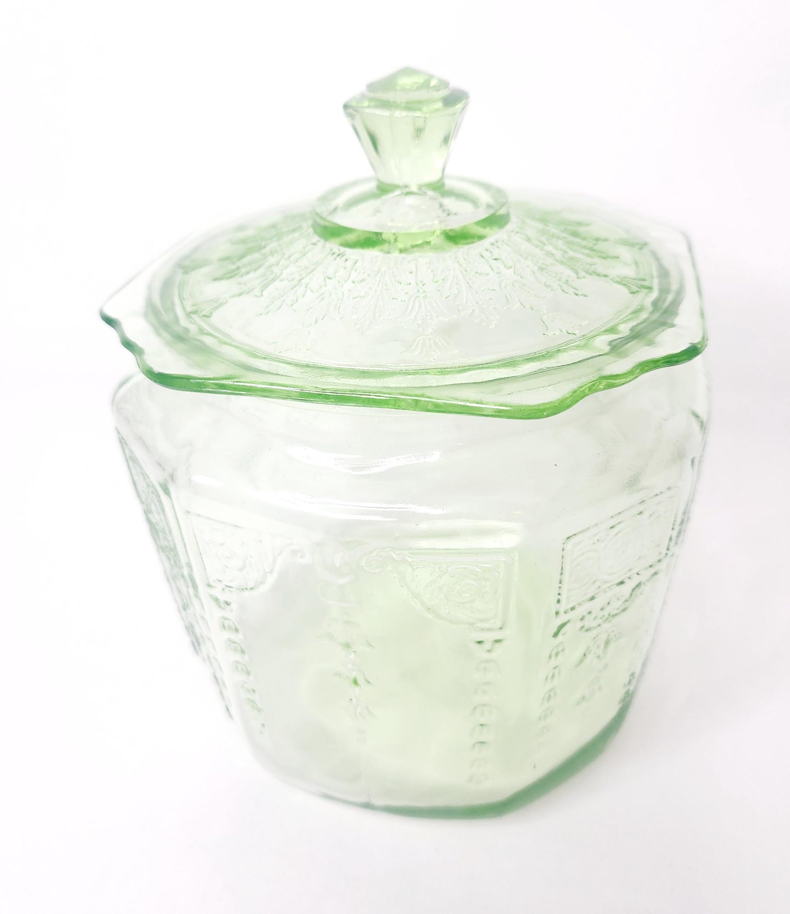 Anchor Hocking Princess Green Uranium Cookie Jar With Lid Glows ...