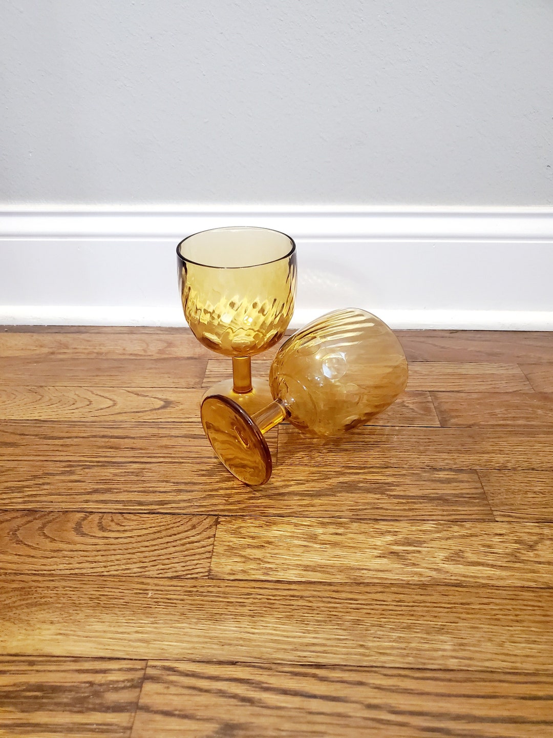 Pair of Amber Swirl Footed Thumbprint Goblets - Etsy