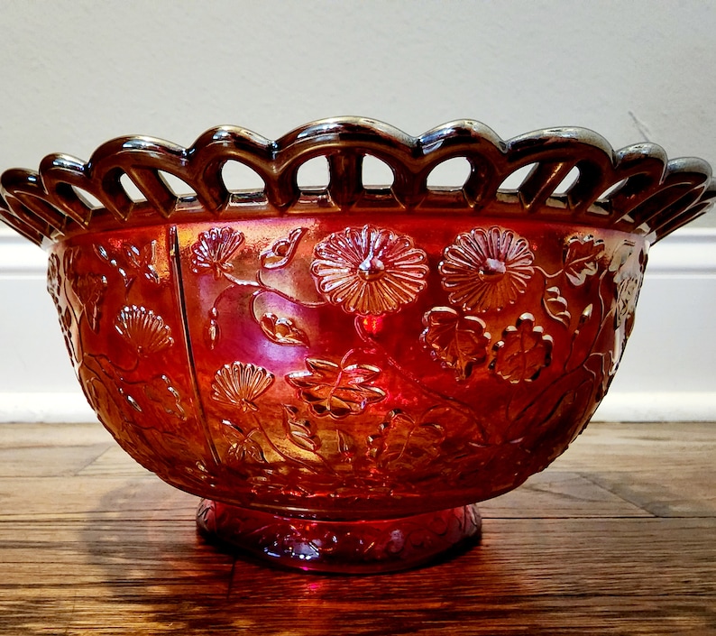 Rare Imperial Black Eyed Susan Lace Edged Red Carnival Glass Bowl - Etsy