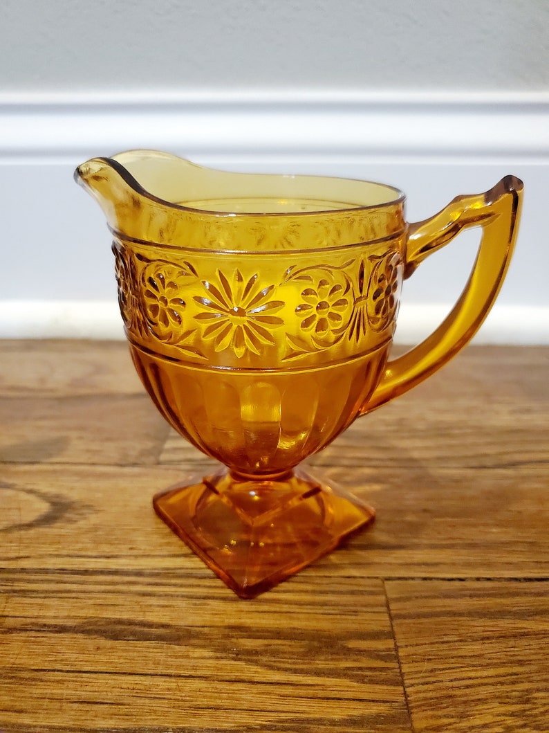 Indiana Glass Amber Daisy Creamer and Sugar Bowl - Etsy