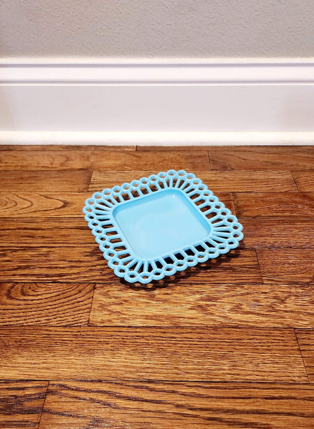 Antique Dithridge Square Peg Blue Glass Plate - Etsy