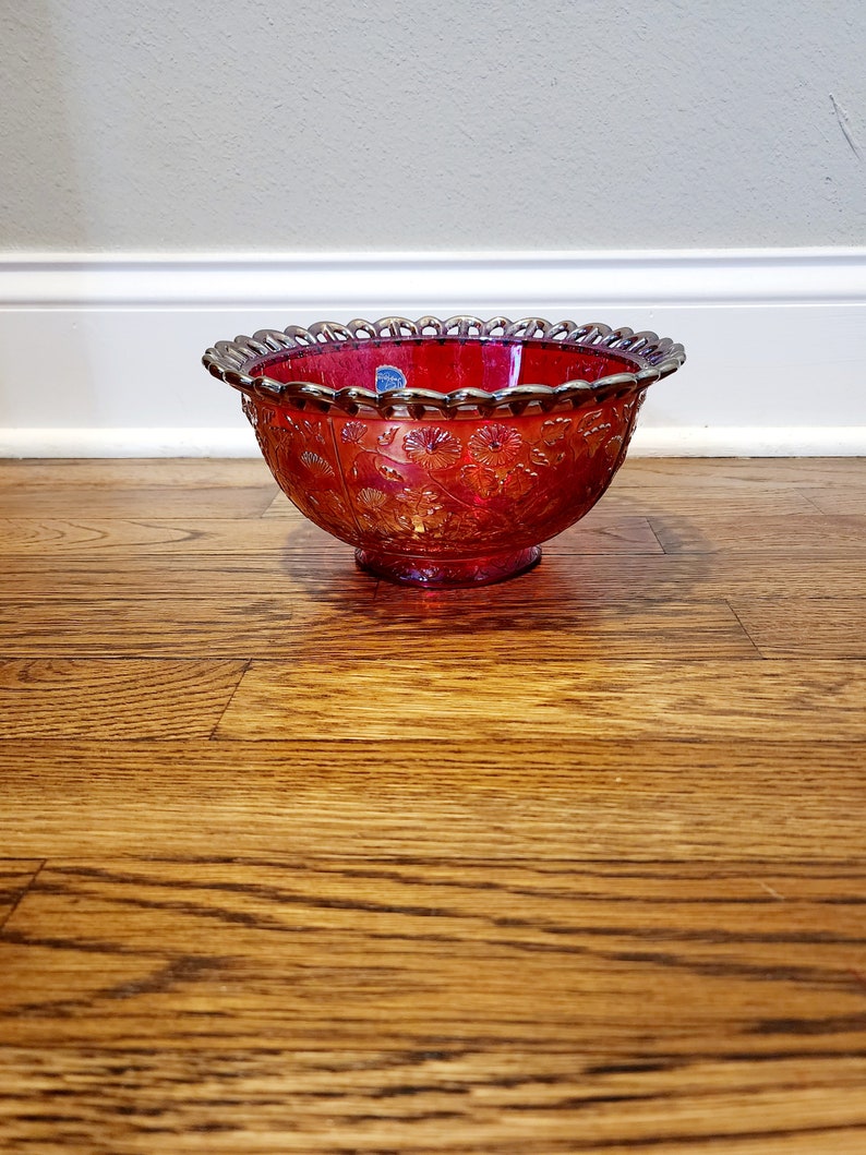 Rare Imperial Black Eyed Susan Lace Edged Red Carnival Glass Bowl - Etsy
