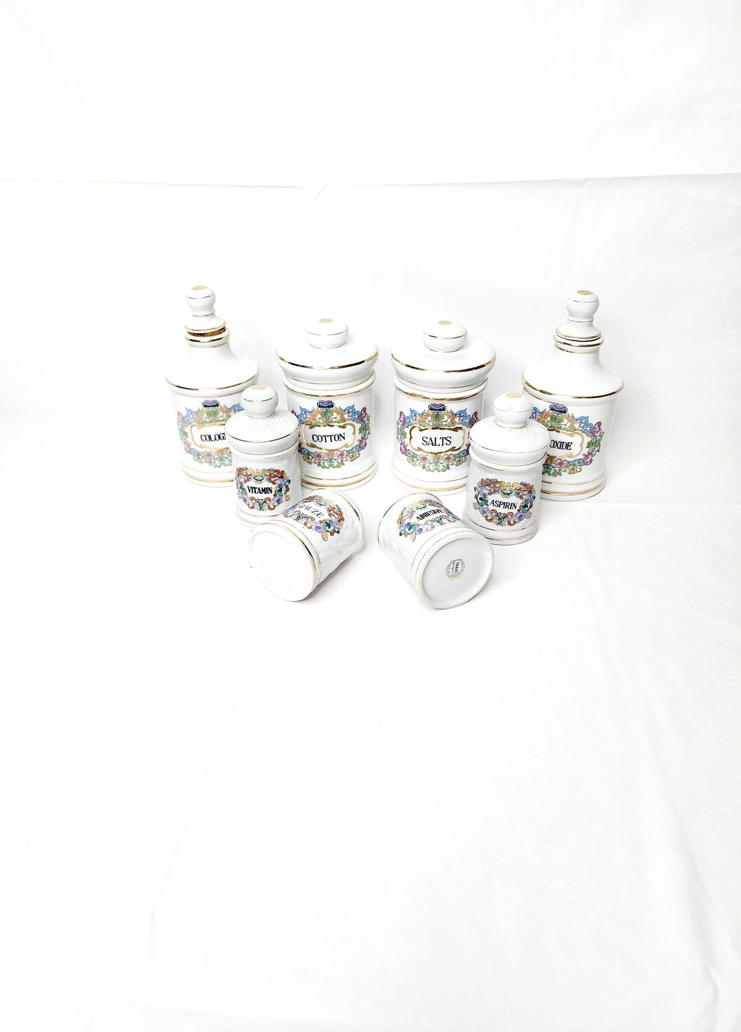 Apothecary Jars Vanity Wash Room Bathroom Storage Porcelain Set (2 Sets ...