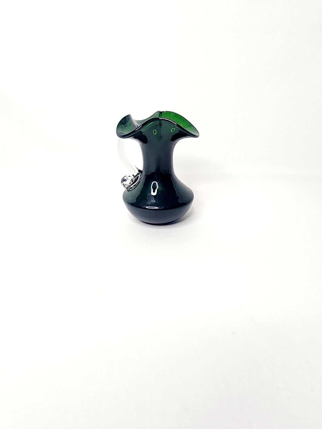Dark Green Hand Blown Glass Mini Pitcher Cruet imperfect - Etsy