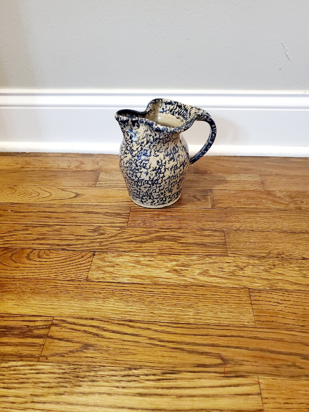 1993 Three Rivers Pottery Blue and Tan Spongeware Pitcher - Etsy