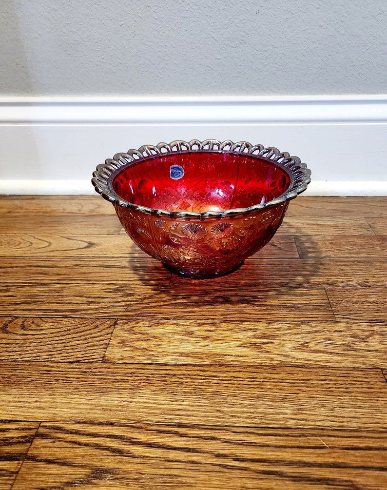 Rare Imperial Black Eyed Susan Lace Edged Red Carnival Glass Bowl - Etsy