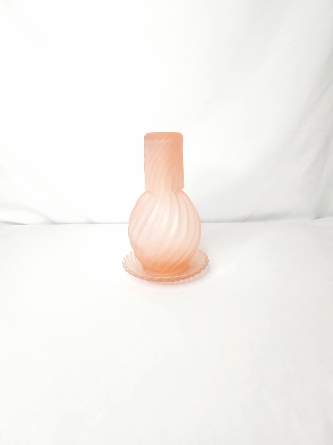 Pretty Frosted Pink Swirl Glass Tumble up Bedside Water Carafe - Etsy
