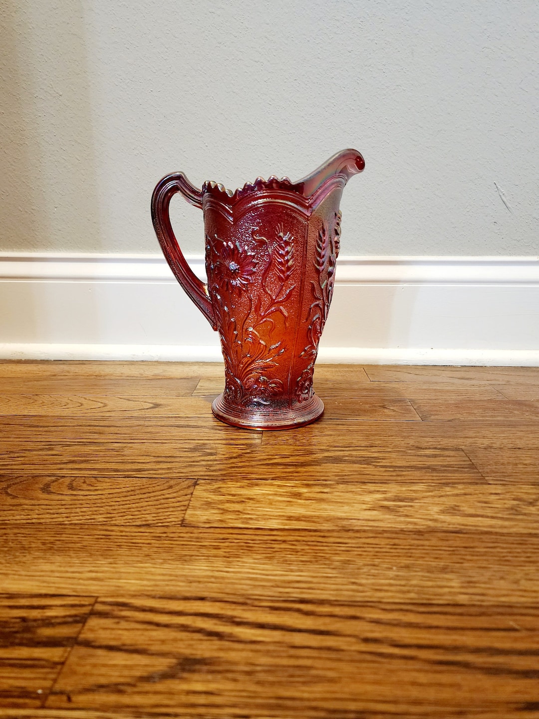 Imperial Field Flowers Red Carnival Glass Pitcher - Etsy