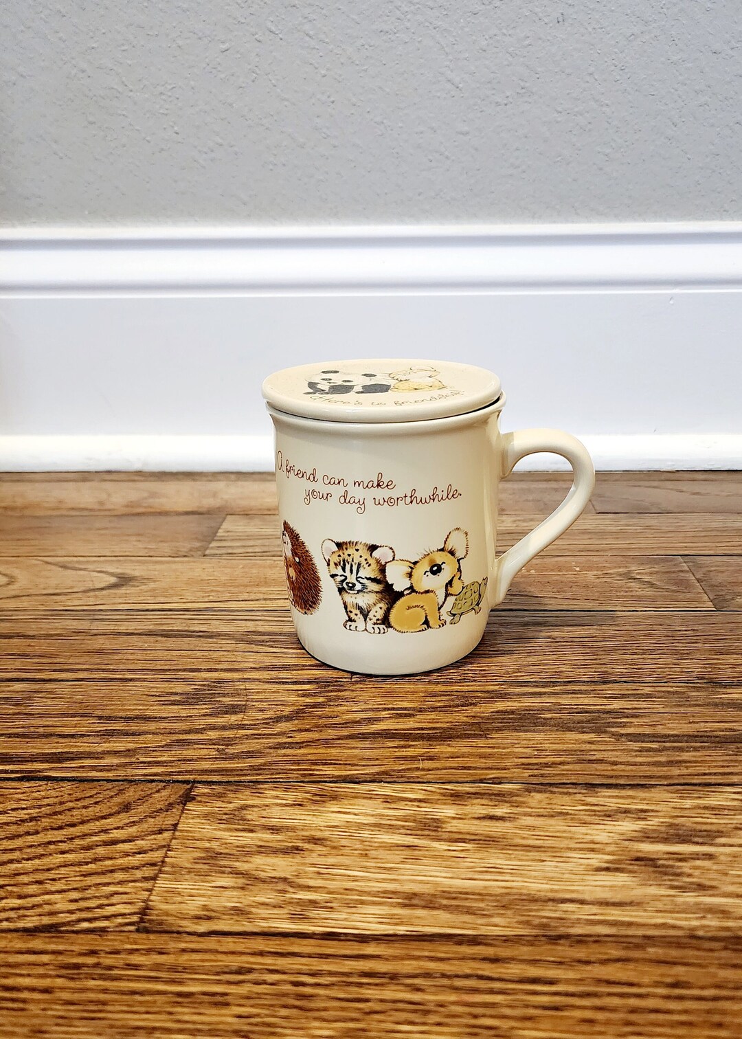 1985 Hallmark Mug Mates Mug With Lid / Coaster Friendship Cute Animals ...