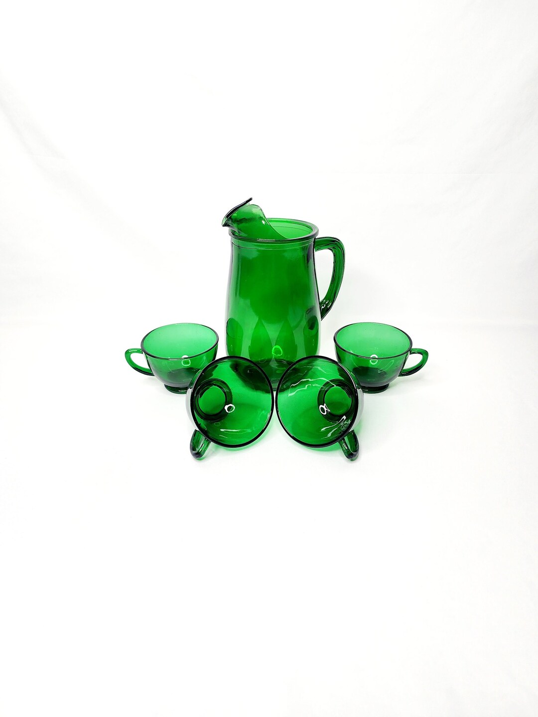 Anchor Hocking Forest Green Pitcher and Set of 4 Cups - Etsy