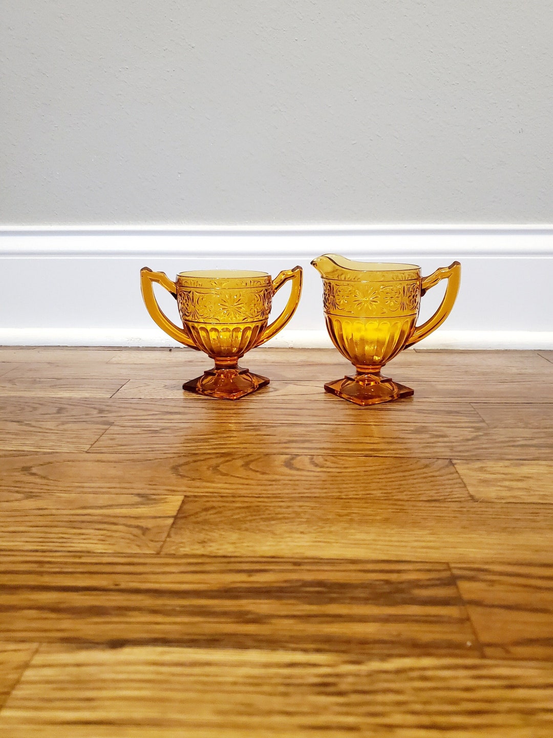 Indiana Glass Amber Daisy Creamer and Sugar Bowl - Etsy