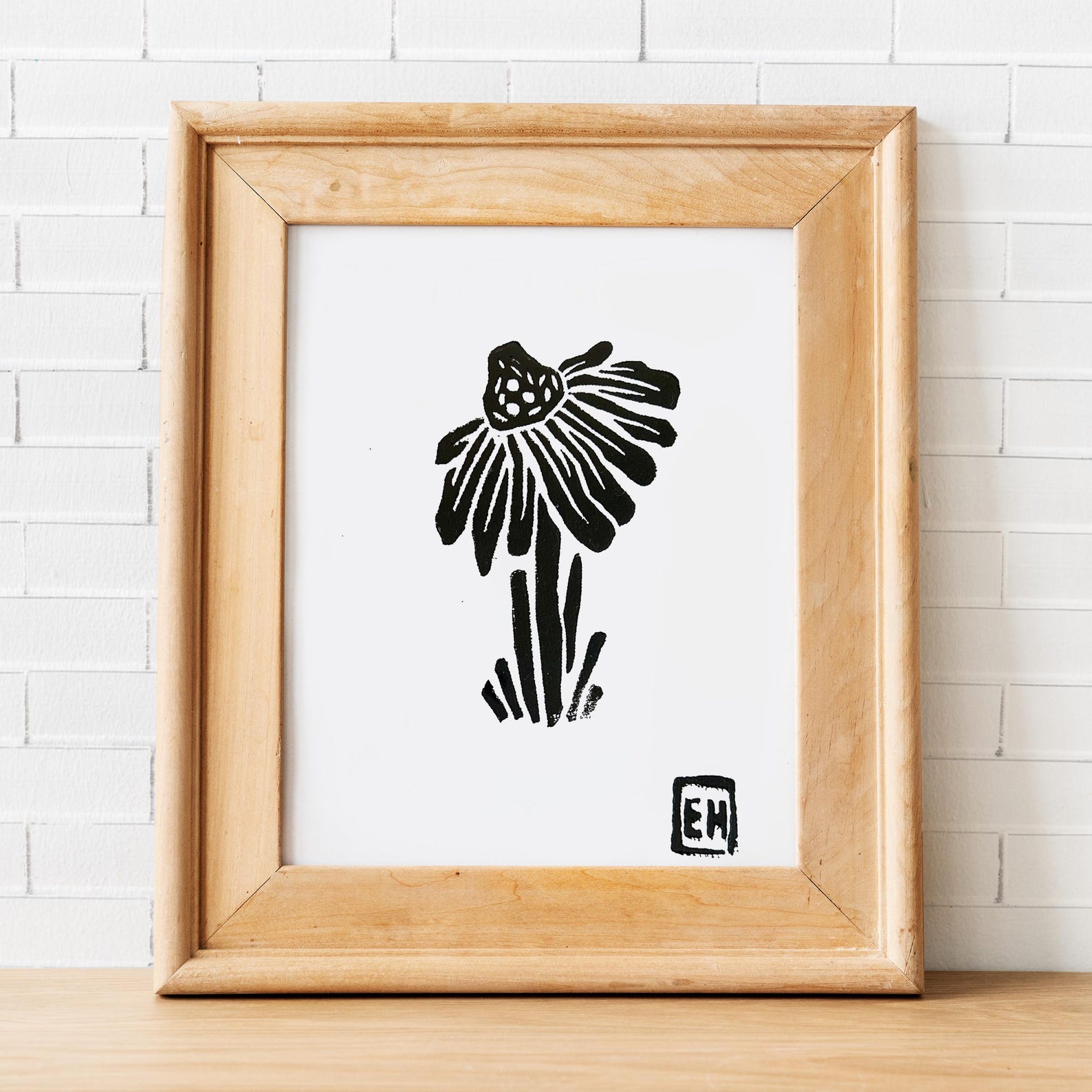 Daisy Grow Linocut Print - Handmade Block Print on Handmade Recycled ...