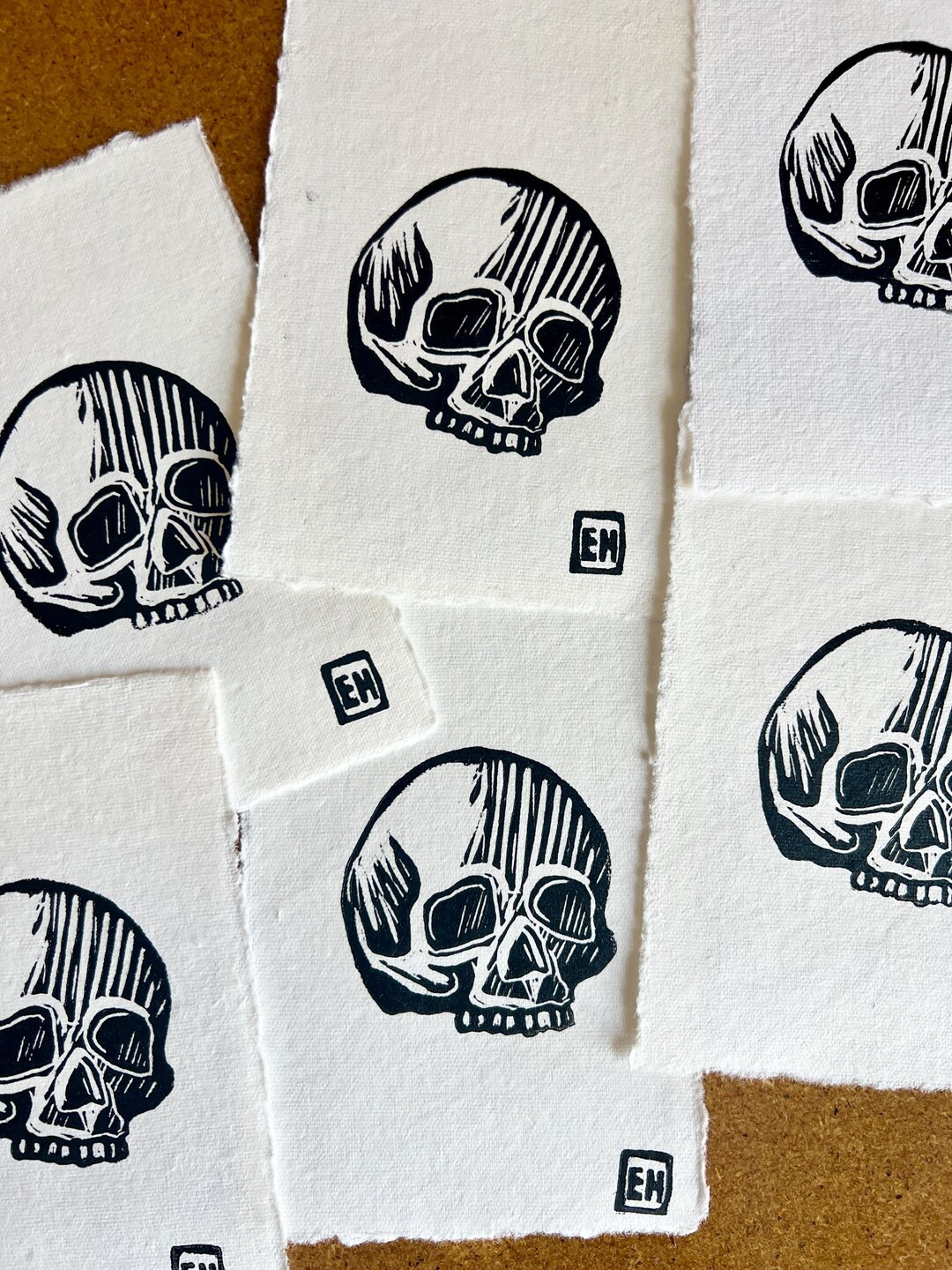 Skull Linocut Print - Handmade Block Print on Handmade Recycled Paper ...