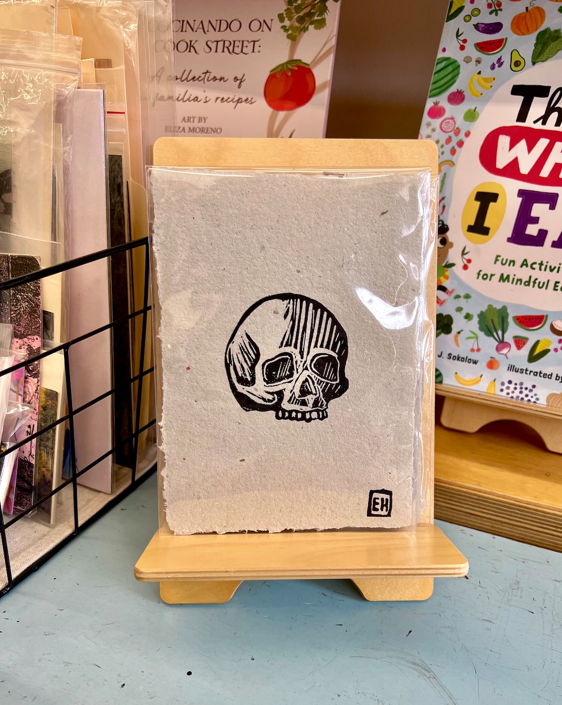 Skull Linocut Print - Handmade Block Print on Handmade Recycled Paper ...