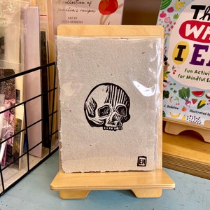 Skull Linocut Print - Handmade Block Print on Handmade Recycled Paper ...