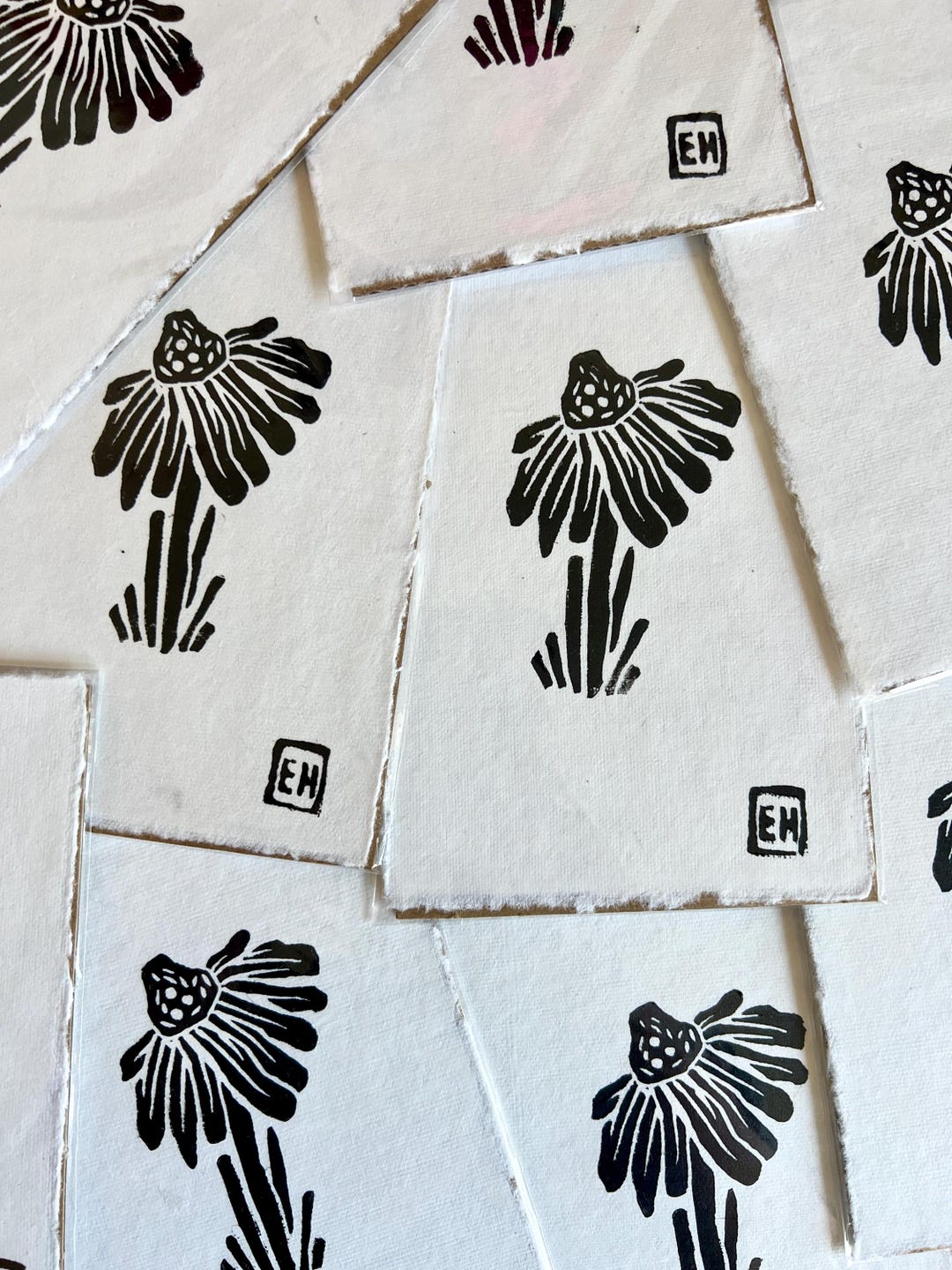 Daisy Grow Linocut Print - Handmade Block Print on Handmade Recycled ...