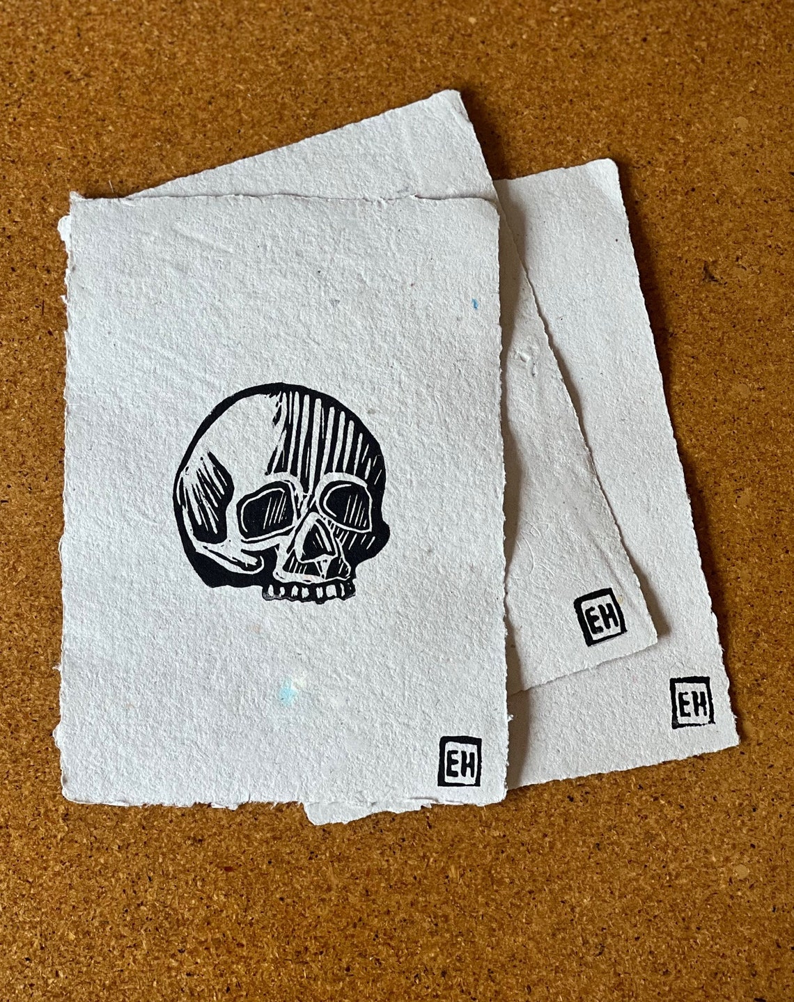 Skull Linocut Print Handmade Block Print on Handmade Recycled Paper ...