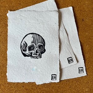 Skull Linocut Print Handmade Block Print on Handmade Recycled Paper ...