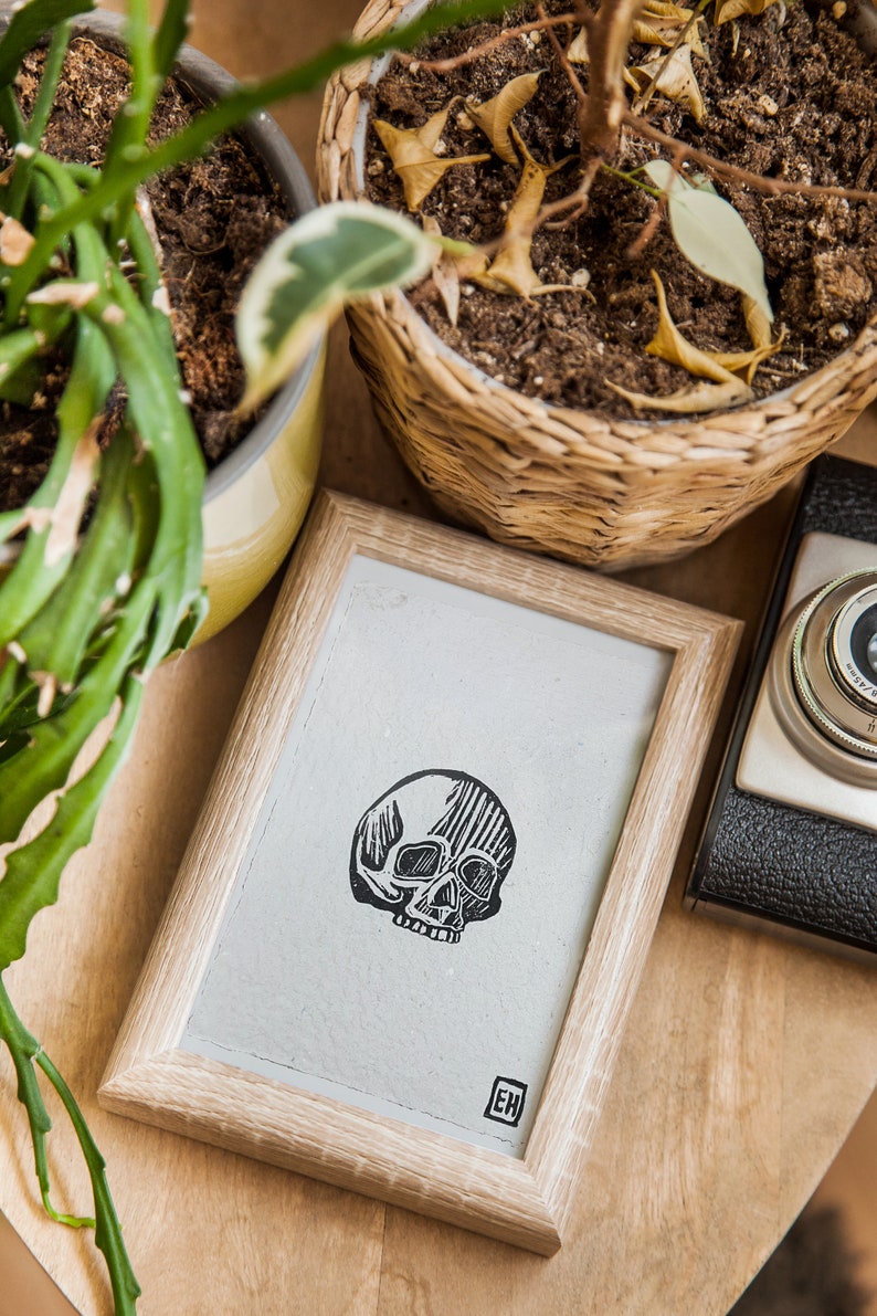 Skull Linocut Print Handmade Block Print on Handmade Recycled Paper ...