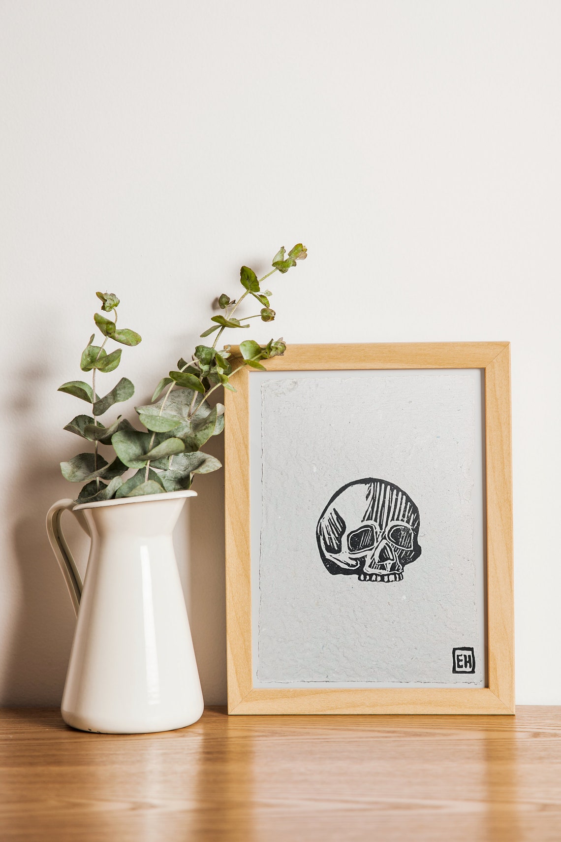 Skull Linocut Print - Handmade Block Print on Handmade Recycled Paper ...