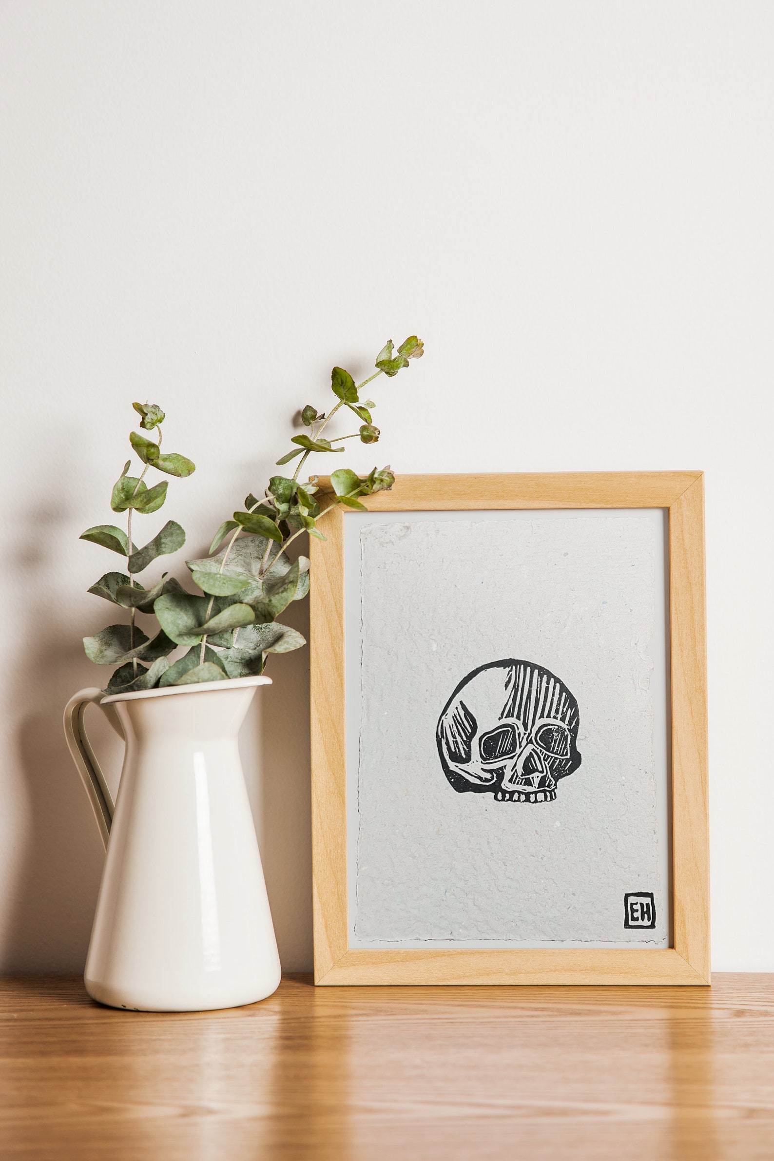 Skull Linocut Print - Handmade Block Print on Handmade Recycled Paper ...