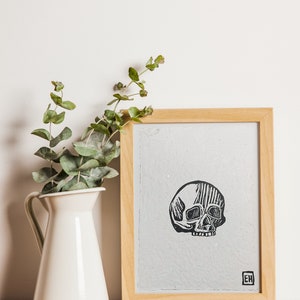 Skull Linocut Print - Handmade Block Print on Handmade Recycled Paper ...
