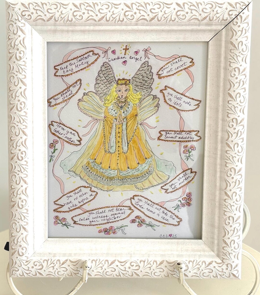 Ten Commandments/guardian Angel Watercolor Pen Giclee Art Print - Etsy