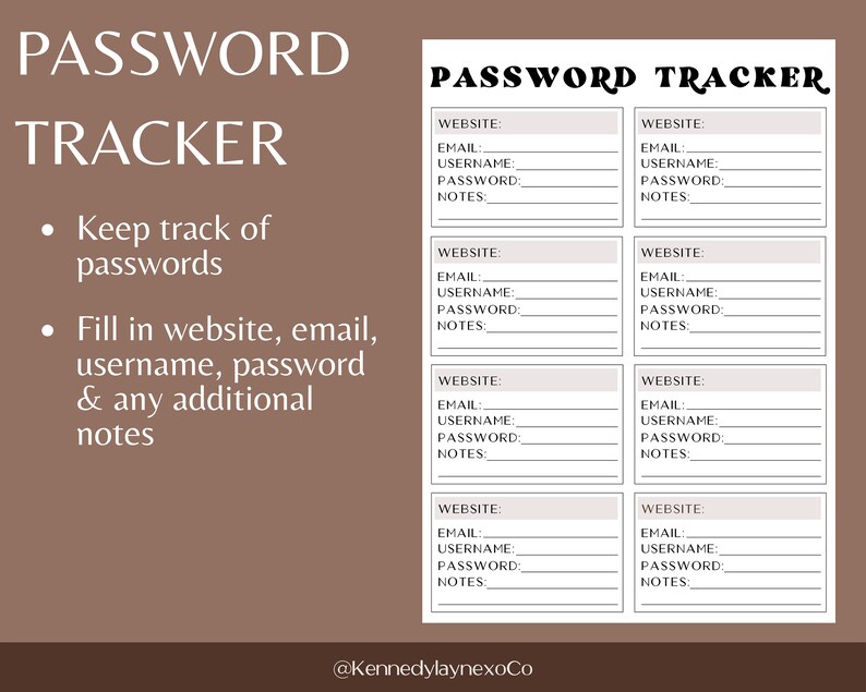 Password Tracker| Planner Insert | Sign in Tracker | Log in Chart | A4 ...