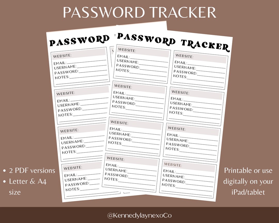 Password Tracker| Planner Insert | Sign in Tracker | Log in Chart | A4 ...