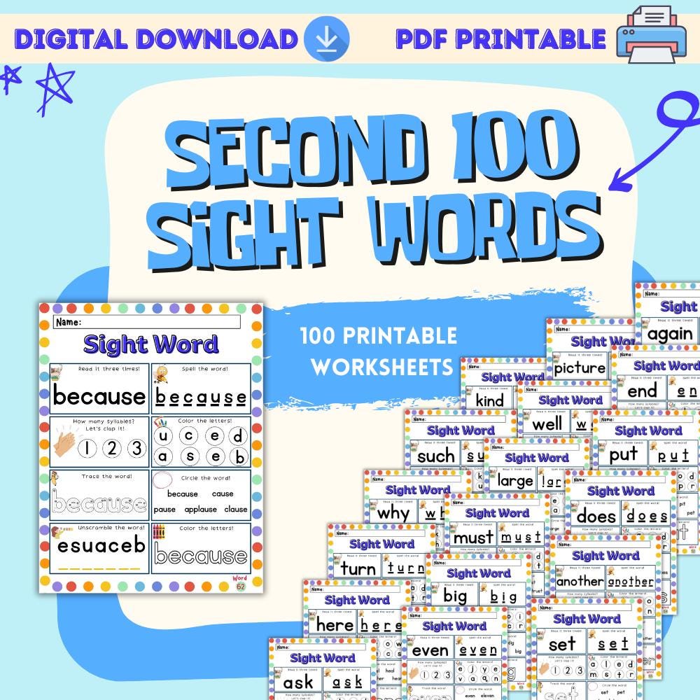 100 Essential Sight Words Bundle|printable Learning and Coloring ...