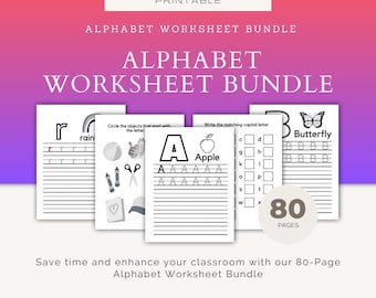 Digital/printable 80-page Kindergarten Alphabet Worksheet Bundle ...