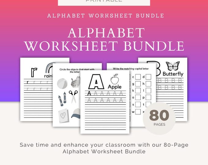 Digital/printable 80-page Kindergarten Alphabet Worksheet Bundle ...
