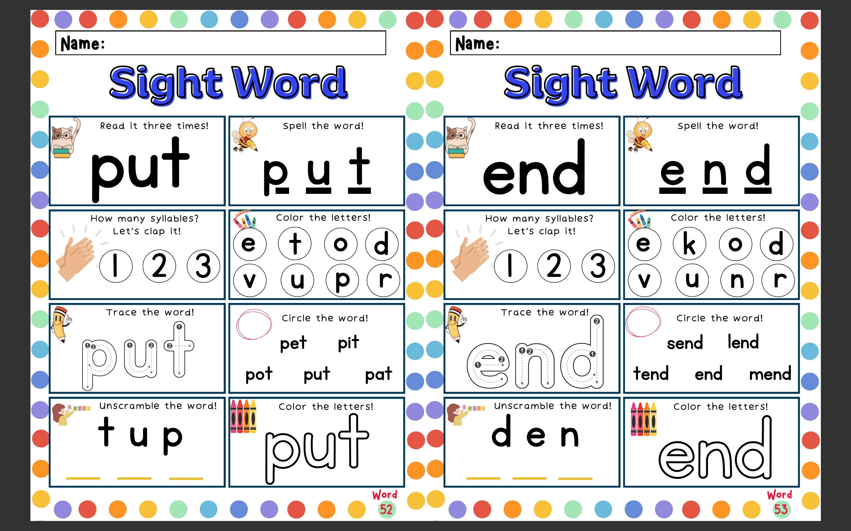 100 Essential Sight Words Bundle|printable Learning and Coloring ...