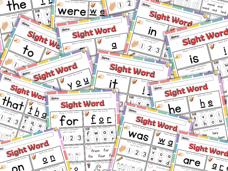 100 Essential Sight Words Bundle|printable Learning and Coloring ...