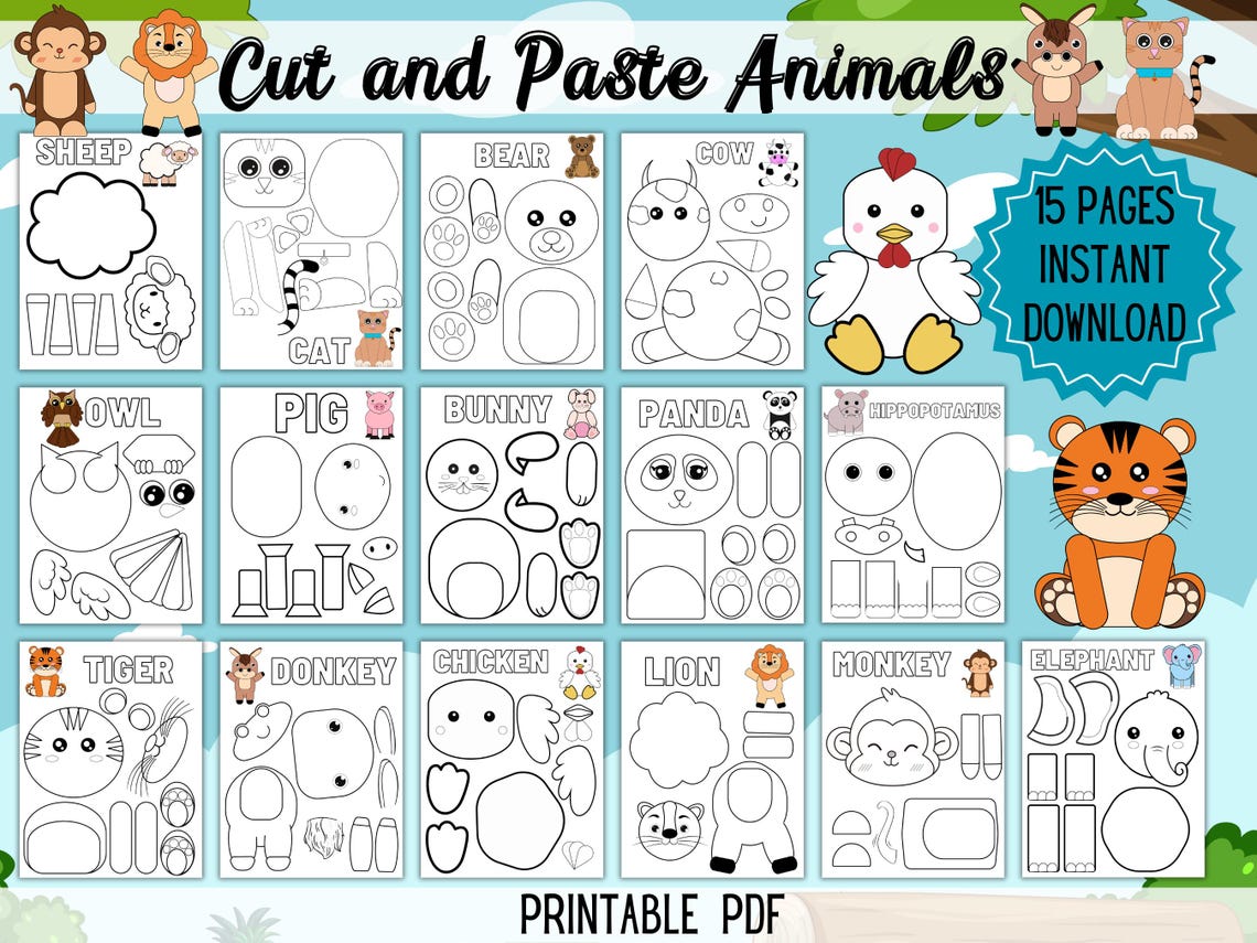 15 Fun Animal Cut and Paste Printables for Kids|diy Crafts and ...