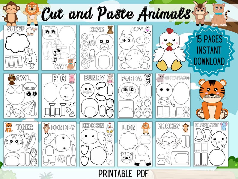 15 Fun Animal Cut and Paste Printables for Kids|diy Crafts and ...
