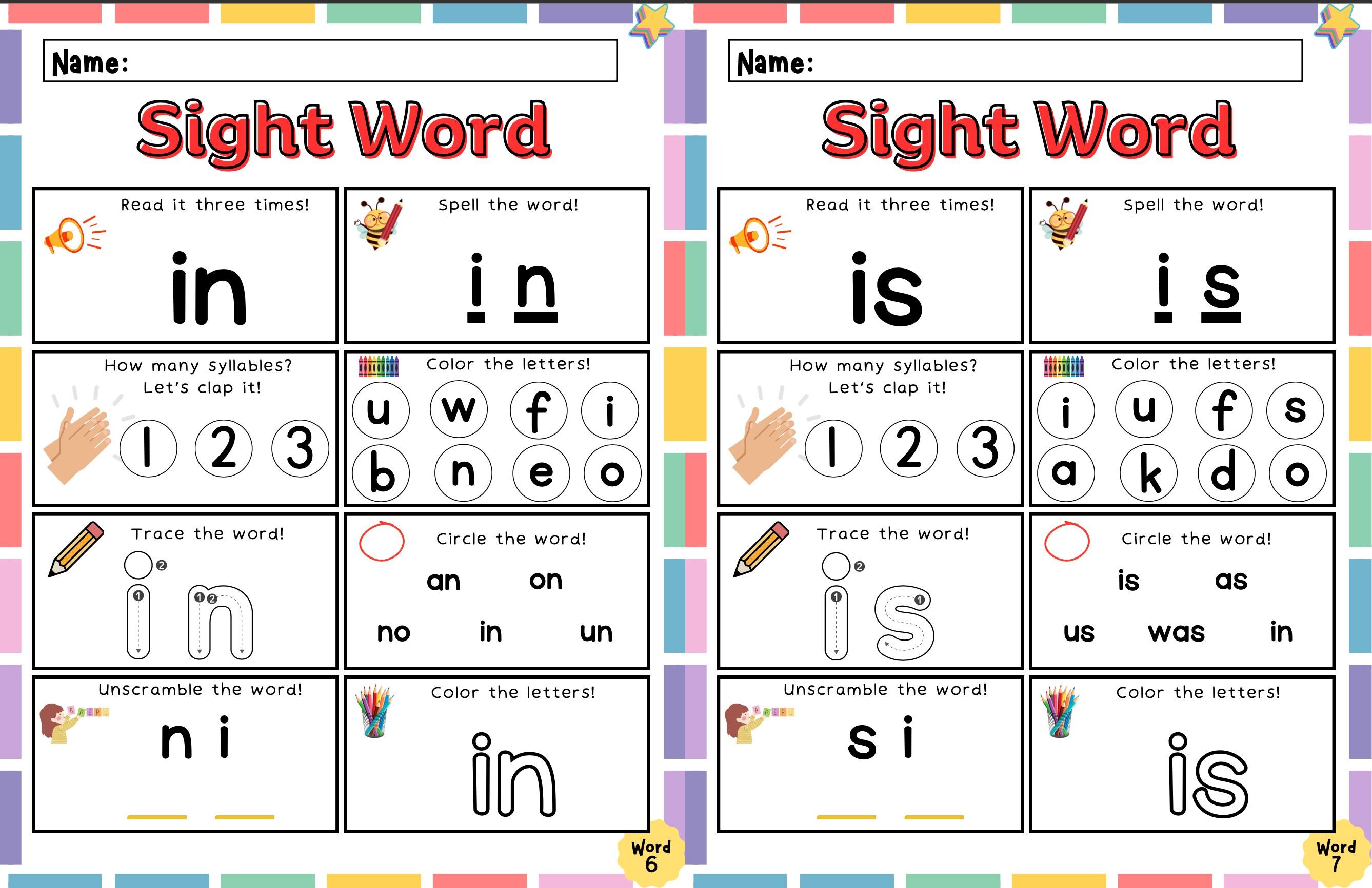 100 Essential Sight Words Bundle|printable Learning and Coloring ...