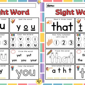 100 Essential Sight Words Bundle|printable Learning and Coloring ...