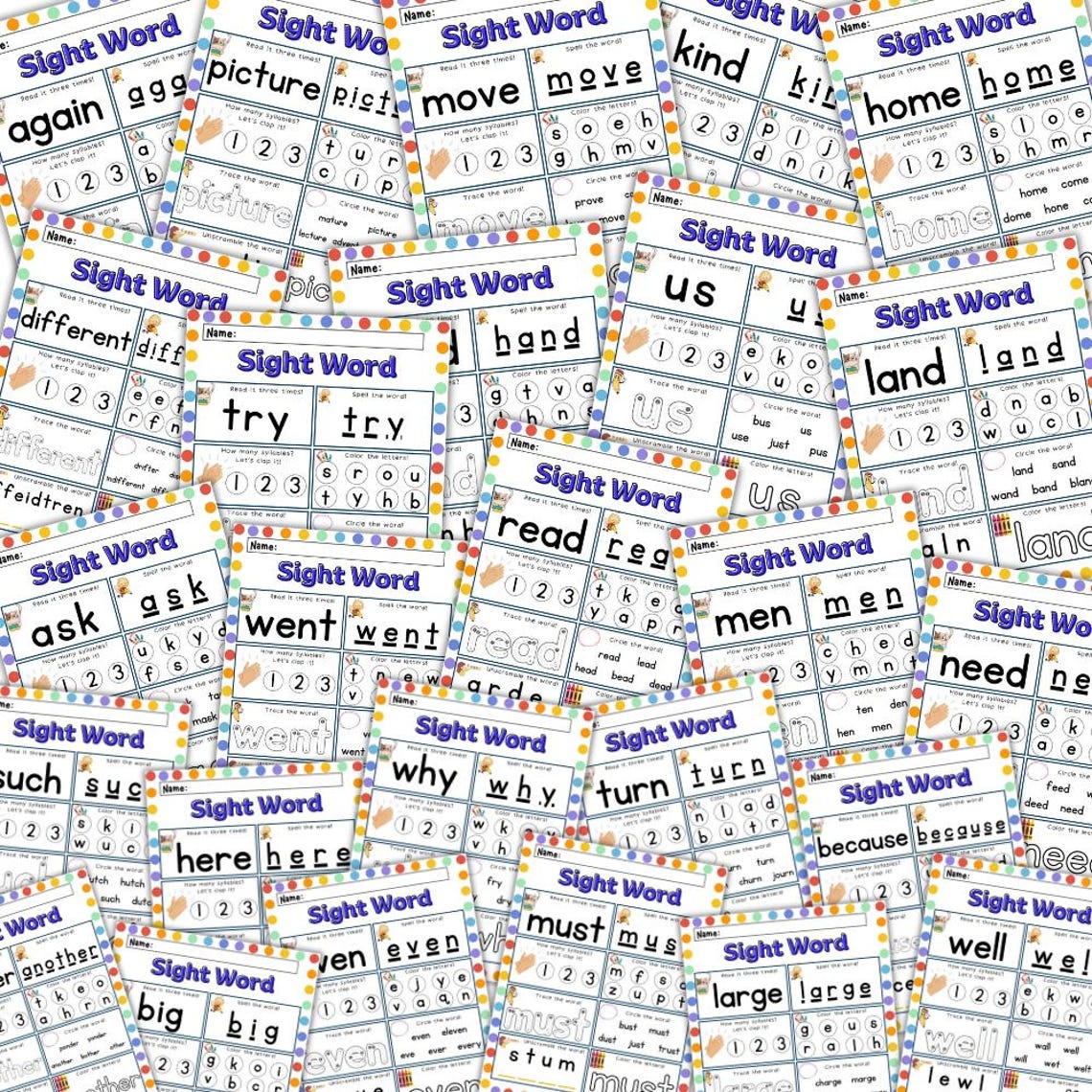 100 Essential Sight Words Bundle|printable Learning and Coloring ...